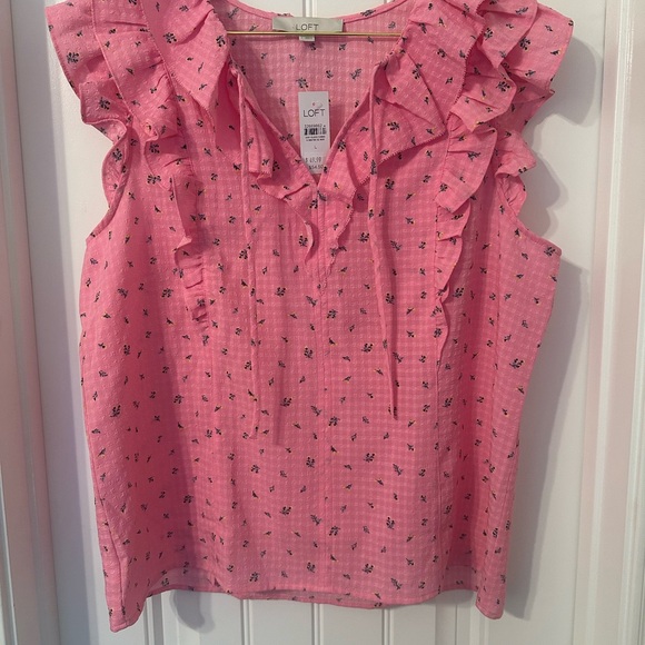 LOFT | Tops | Loft Pink Ruffle Sleeveless Top | Poshmark
